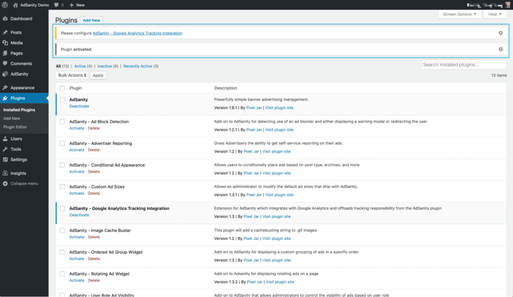 Google Analytics Tracking Integration - The AdSanity Plugin