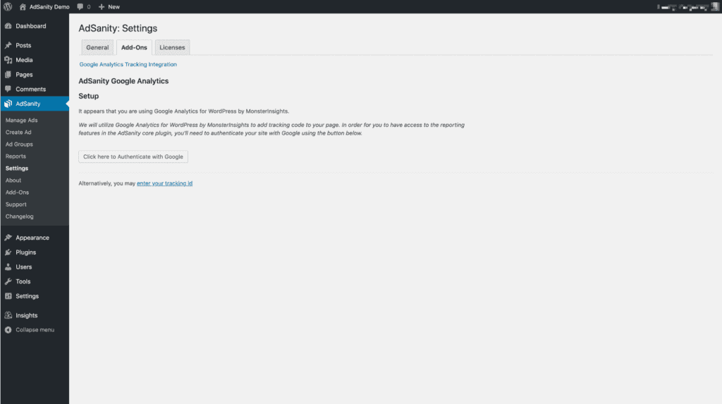 Google Analytics Tracking Integration - The AdSanity Plugin