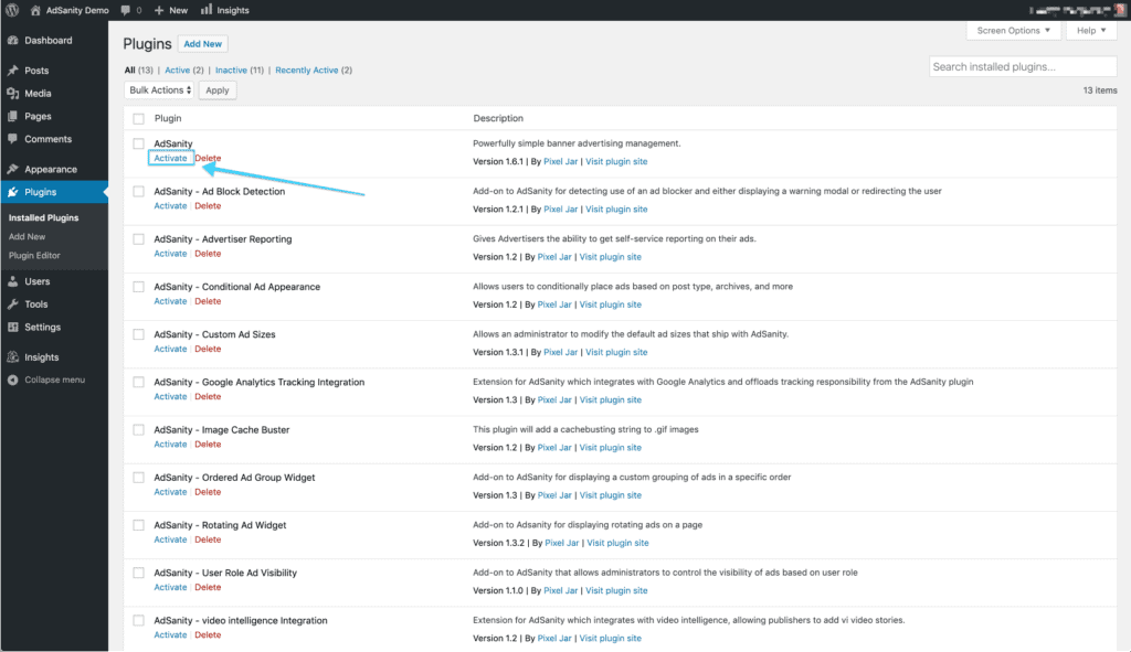 AdSanity Setup - The AdSanity Plugin