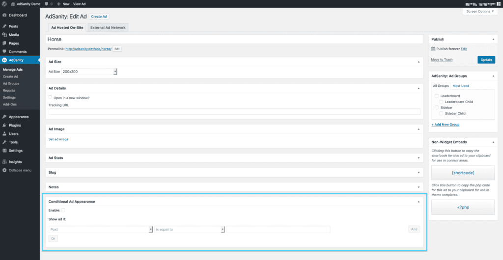 Plugin Release - Conditional Ad Appearance - The AdSanity Plugin
